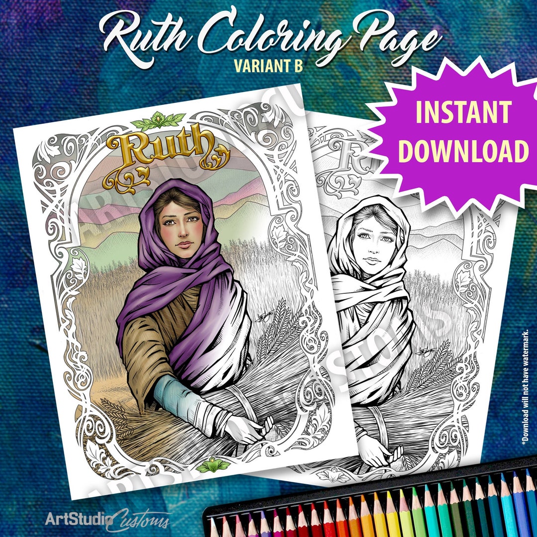 Printable Ruth Coloring Page, Variant B, Old Testament, Hand-drawn ...