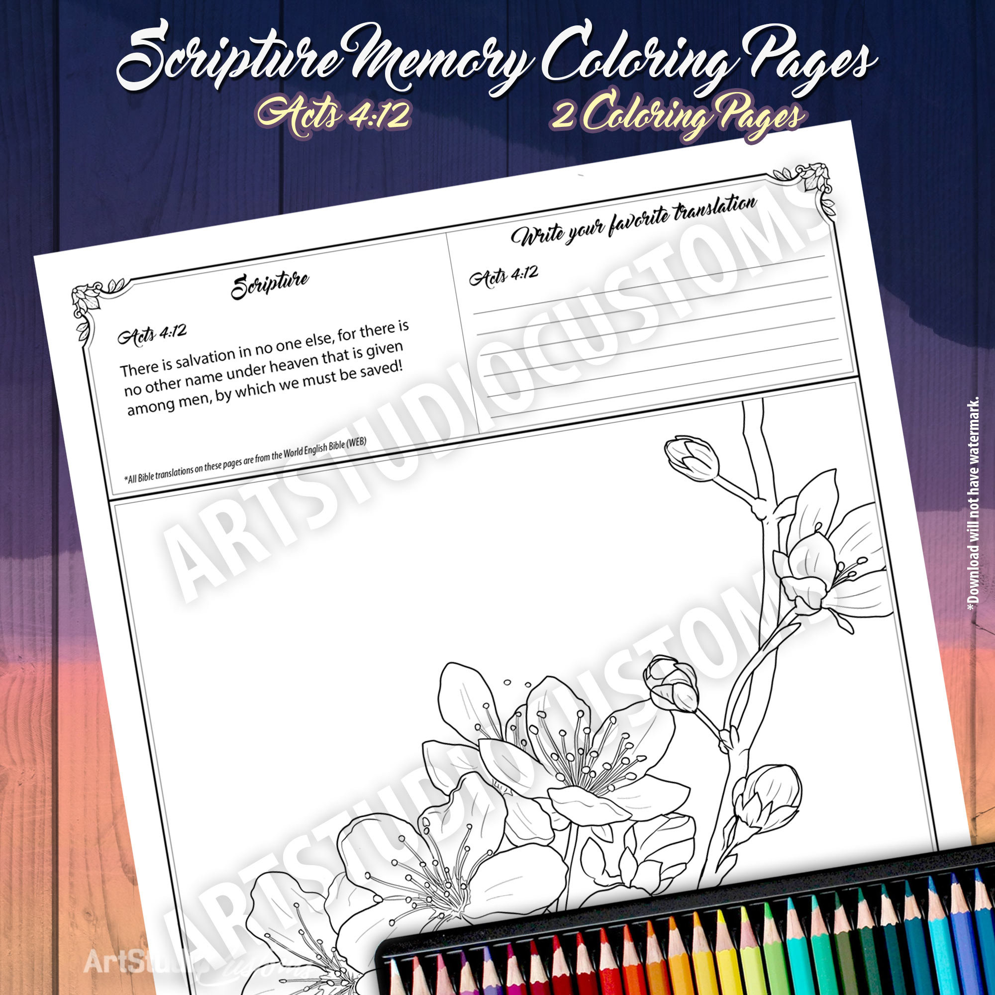 Scripture Memory Coloring Pages, Acts 4:12, Printable Black and White ...