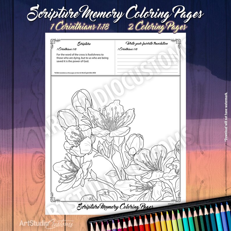 Scripture Memory Coloring Pages, 1 Corinthians 1:18, Printable Black ...