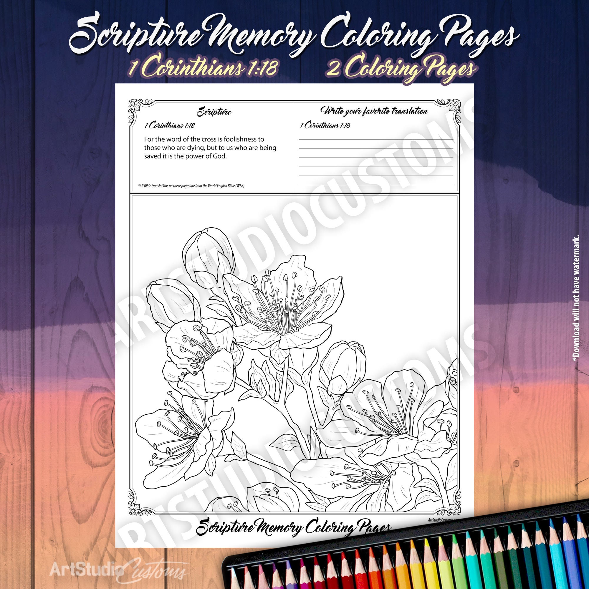 Scripture Memory Coloring Pages, 1 Corinthians 1:18, Printable Black ...