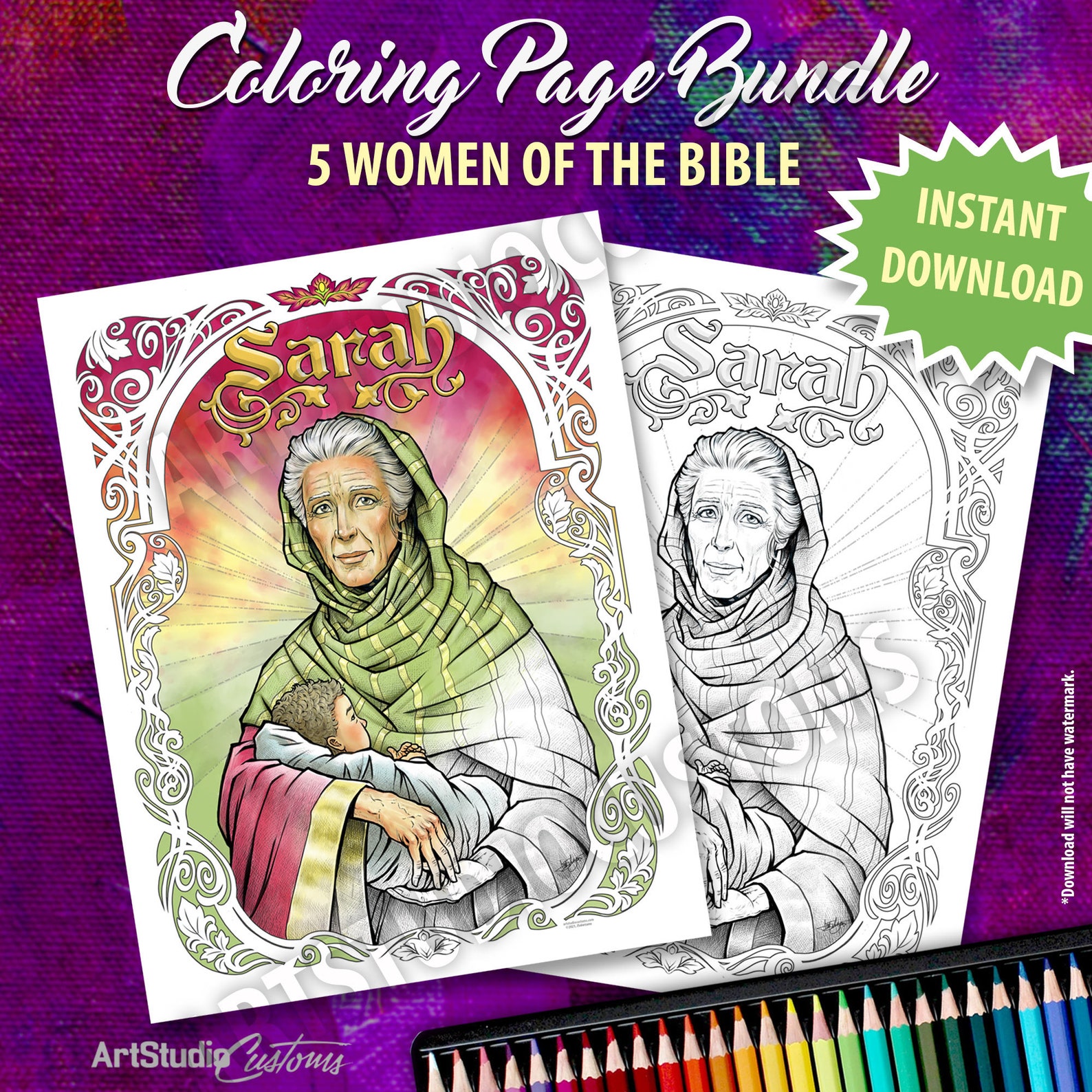 Hand-drawn Women of the Bible Coloring Pages, Old Testament Art ...