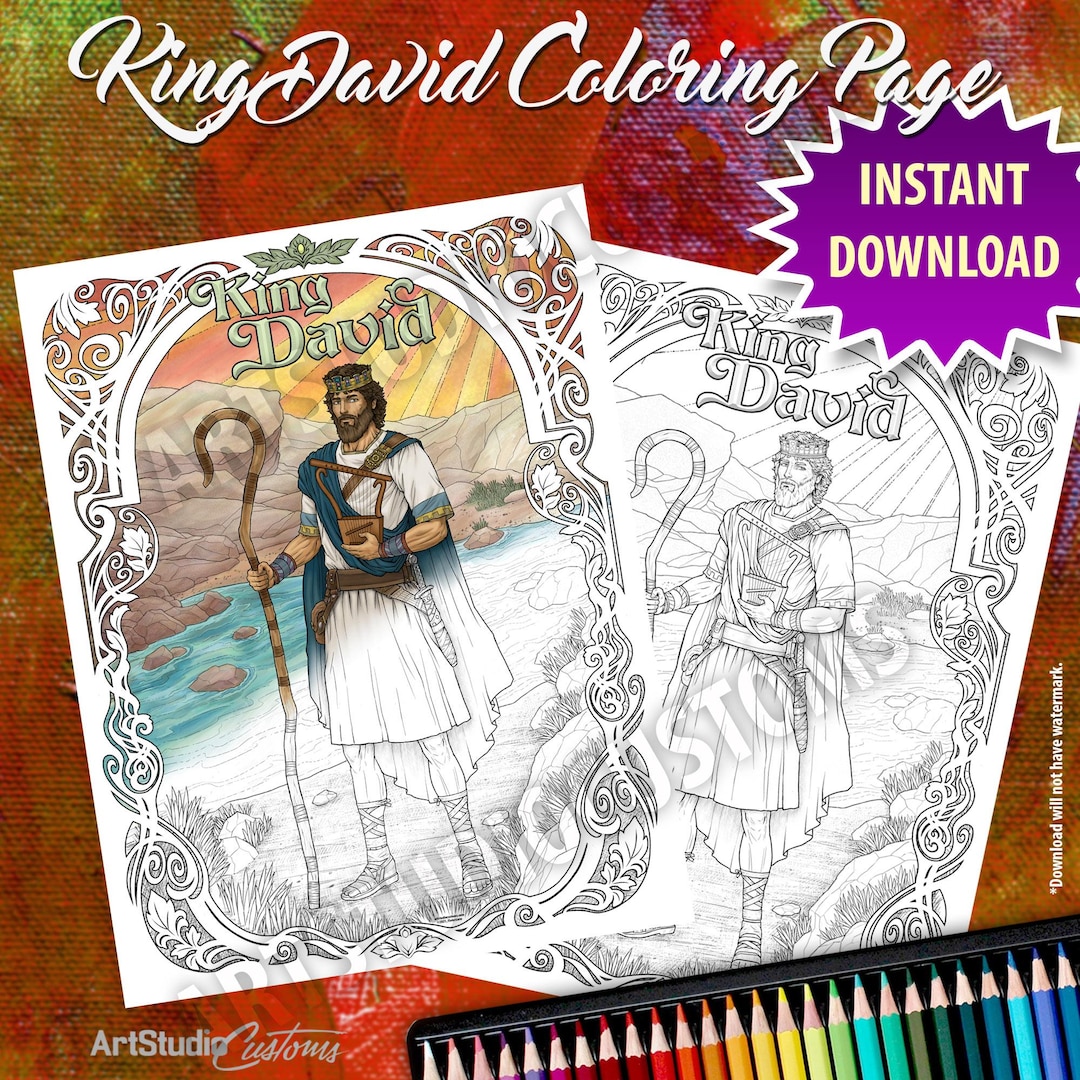 Printable King David Coloring Page, From the Old Testament, Hand-drawn ...