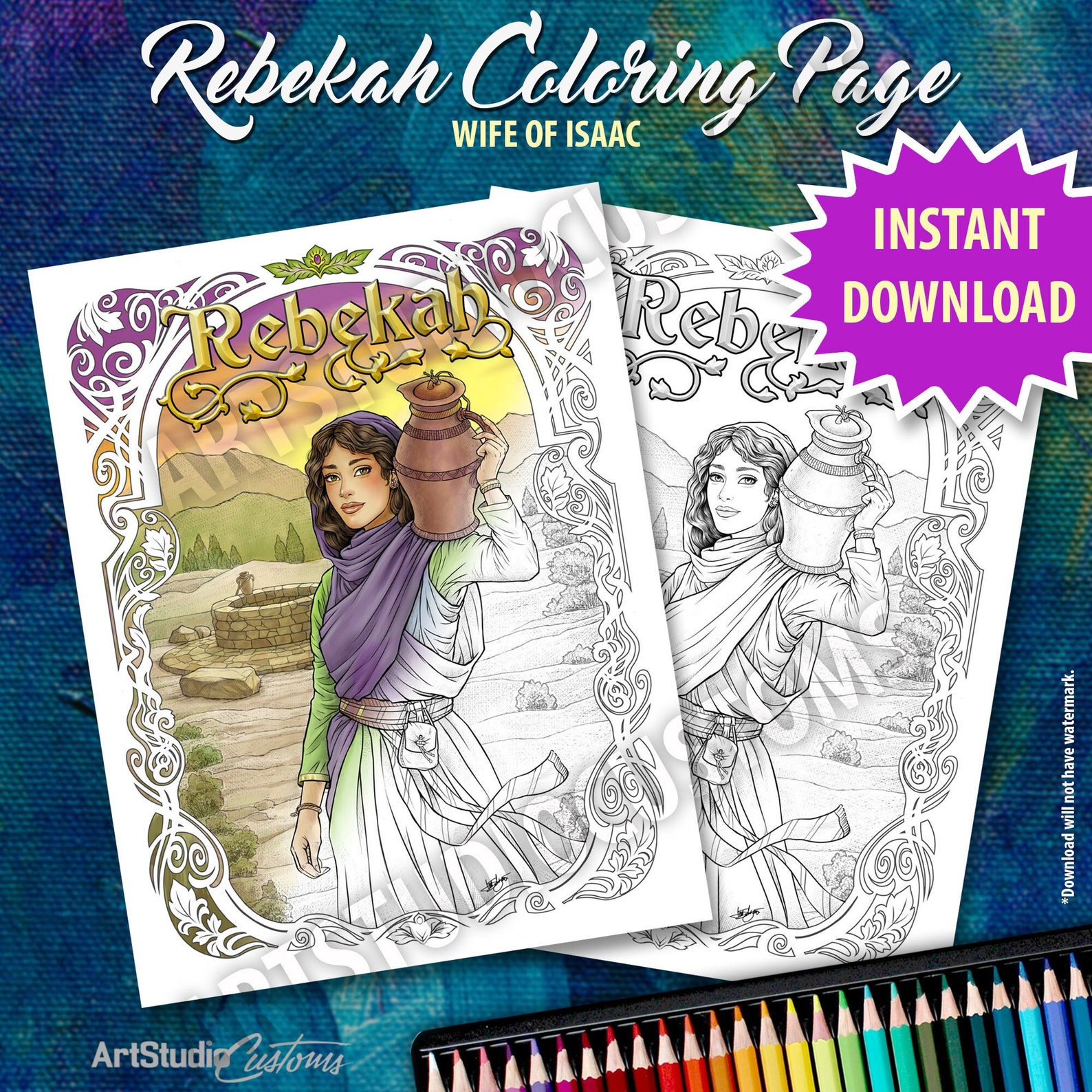 Printable Rebekah (wife of Isaac) Coloring Page, From the Old Testament ...