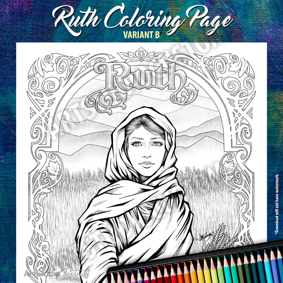 Printable Ruth Coloring Page, Variant B, Old Testament, Hand-drawn ...