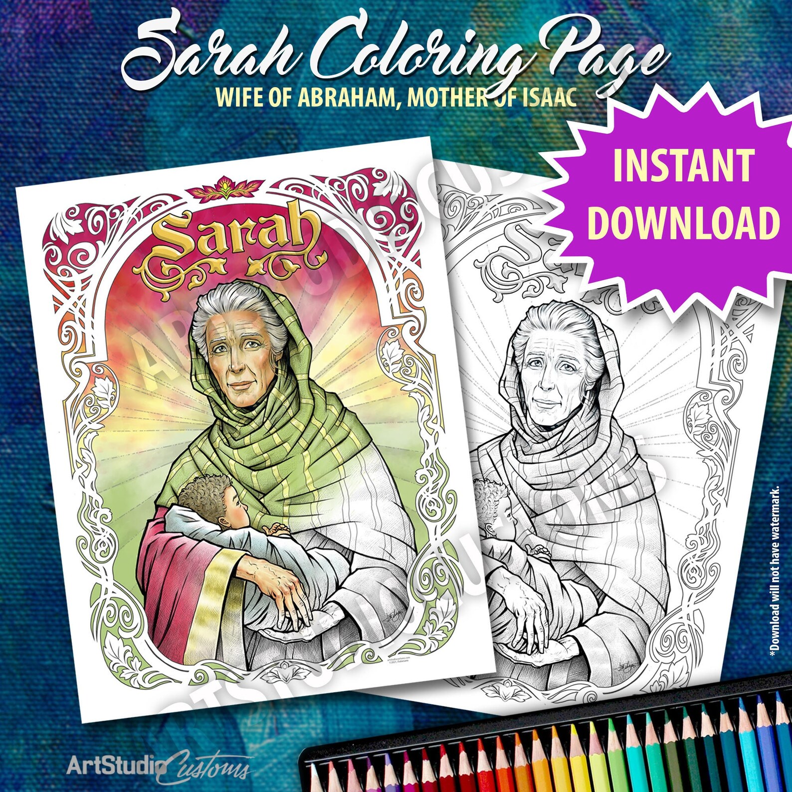 Printable Sarah Coloring Page, From the Old Testament, Hand-drawn ...