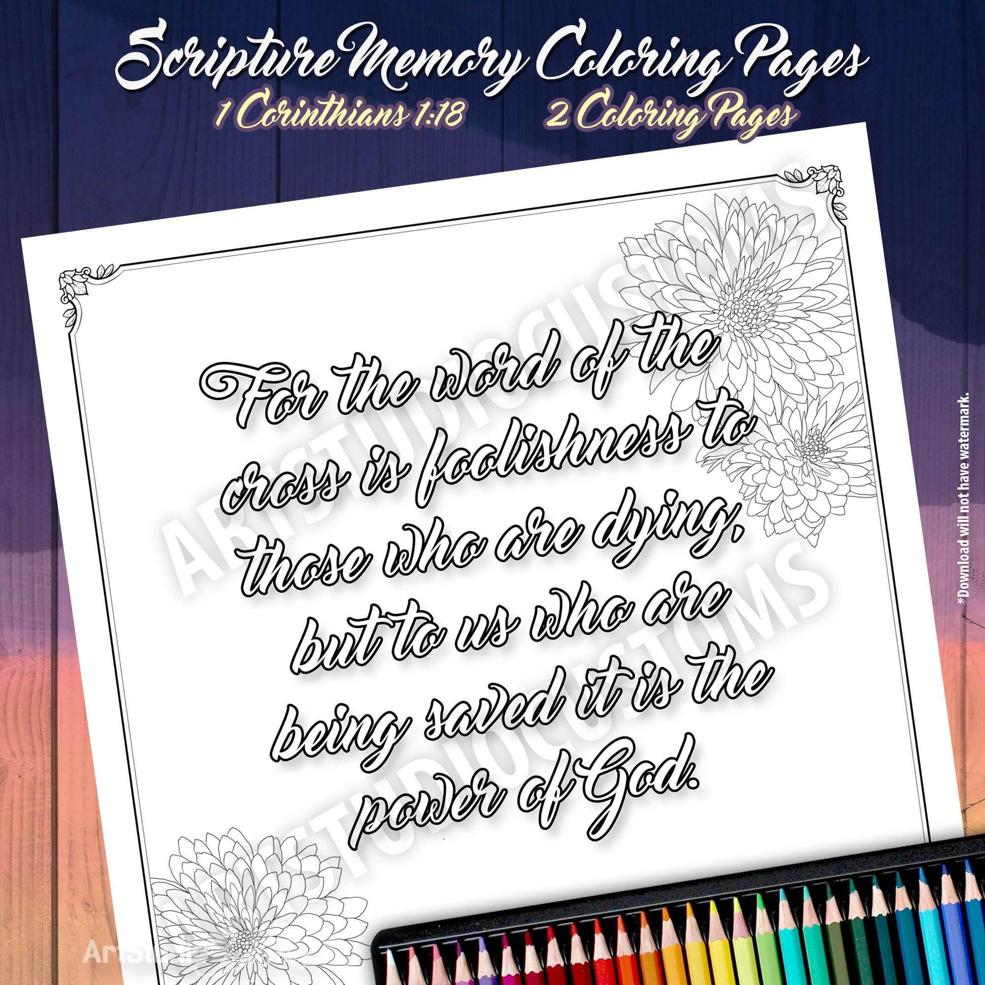 Scripture Memory Coloring Pages, 1 Corinthians 1:18, Printable Black ...