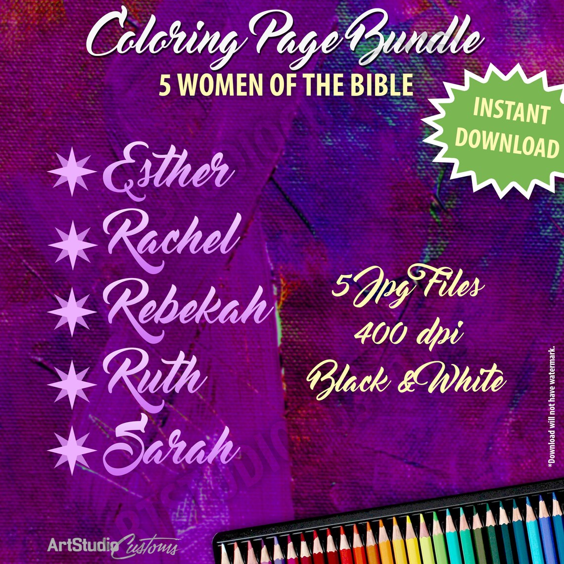 Hand-drawn Women of the Bible Coloring Pages, Old Testament Art ...