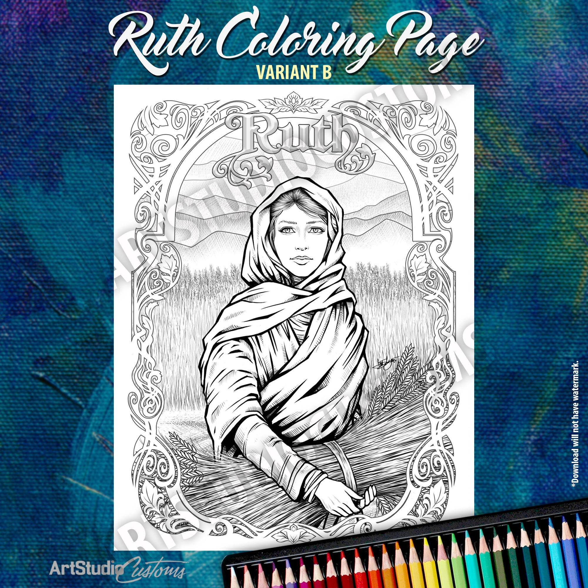 Printable Ruth Coloring Page, Variant B, Old Testament, Hand-drawn ...