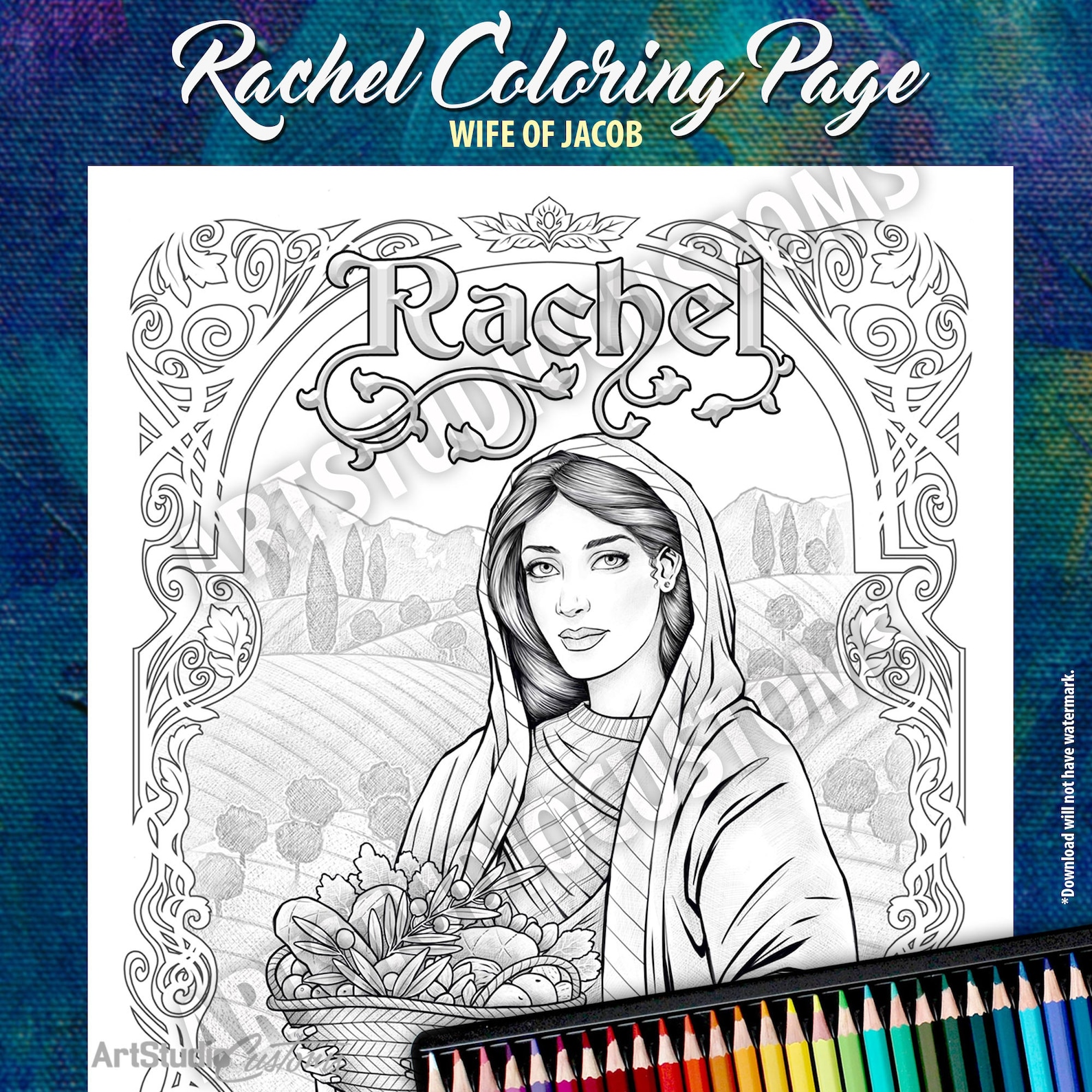 Printable Rachel Coloring Page, From the Old Testament, Hand Drawn ...