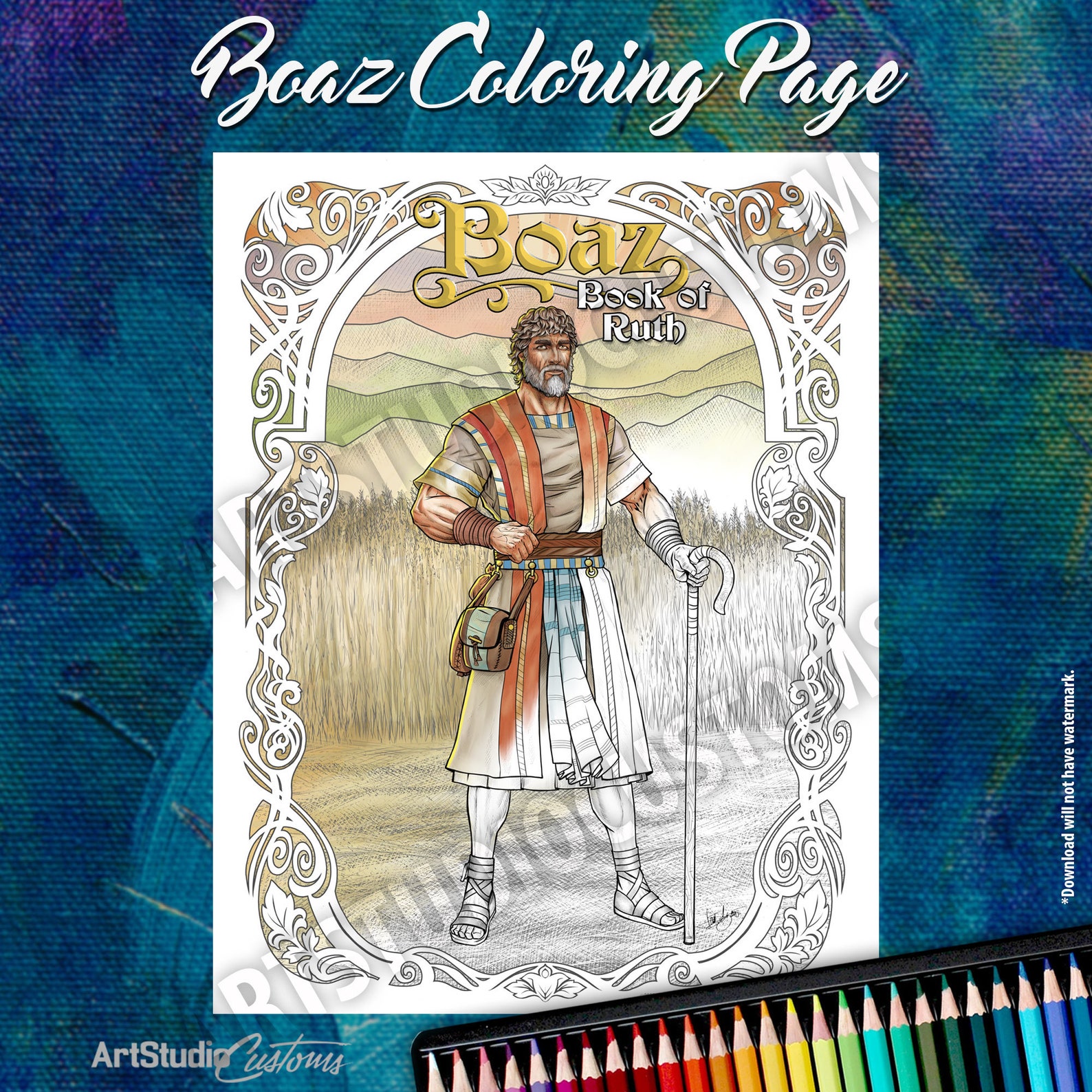 Hand-drawn Boaz Coloring Page, Old Testament, Line Art (digital ...