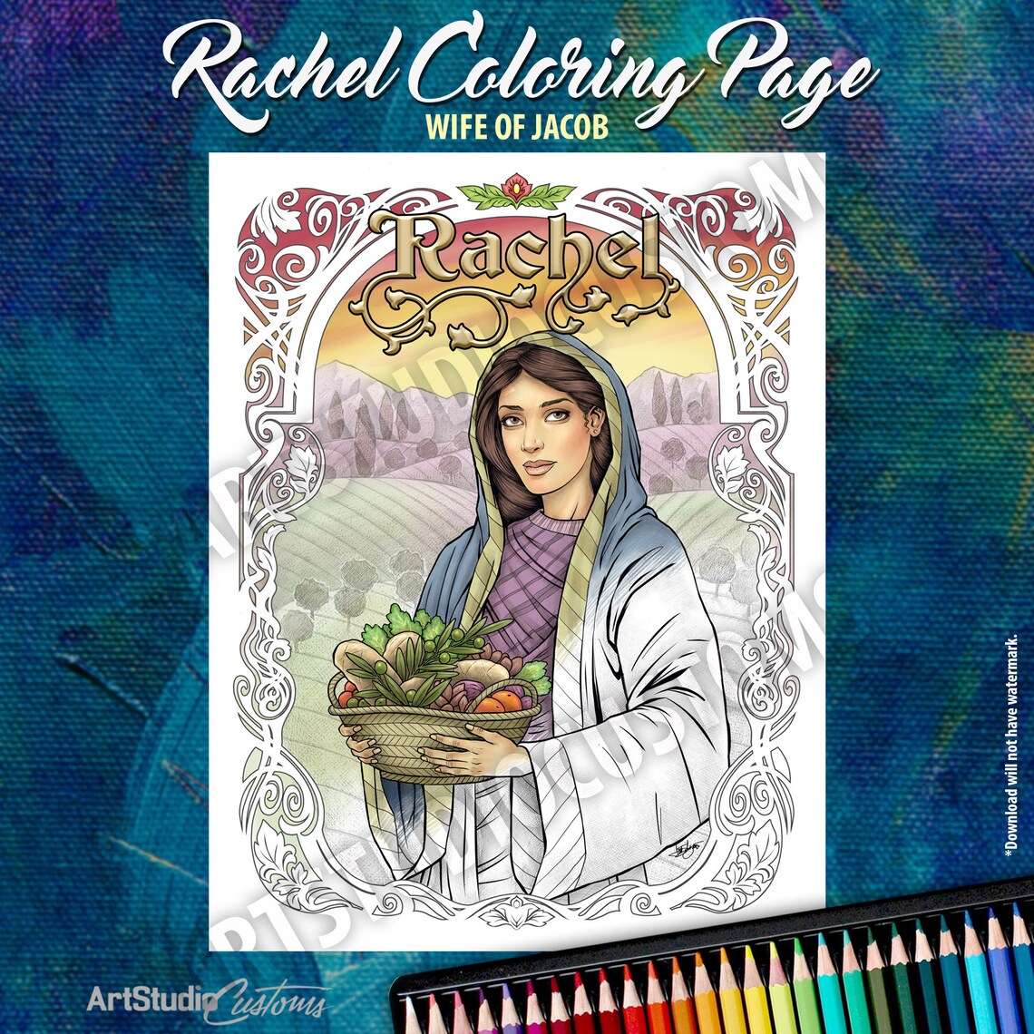 Printable Rachel Coloring Page, From the Old Testament, Hand Drawn ...