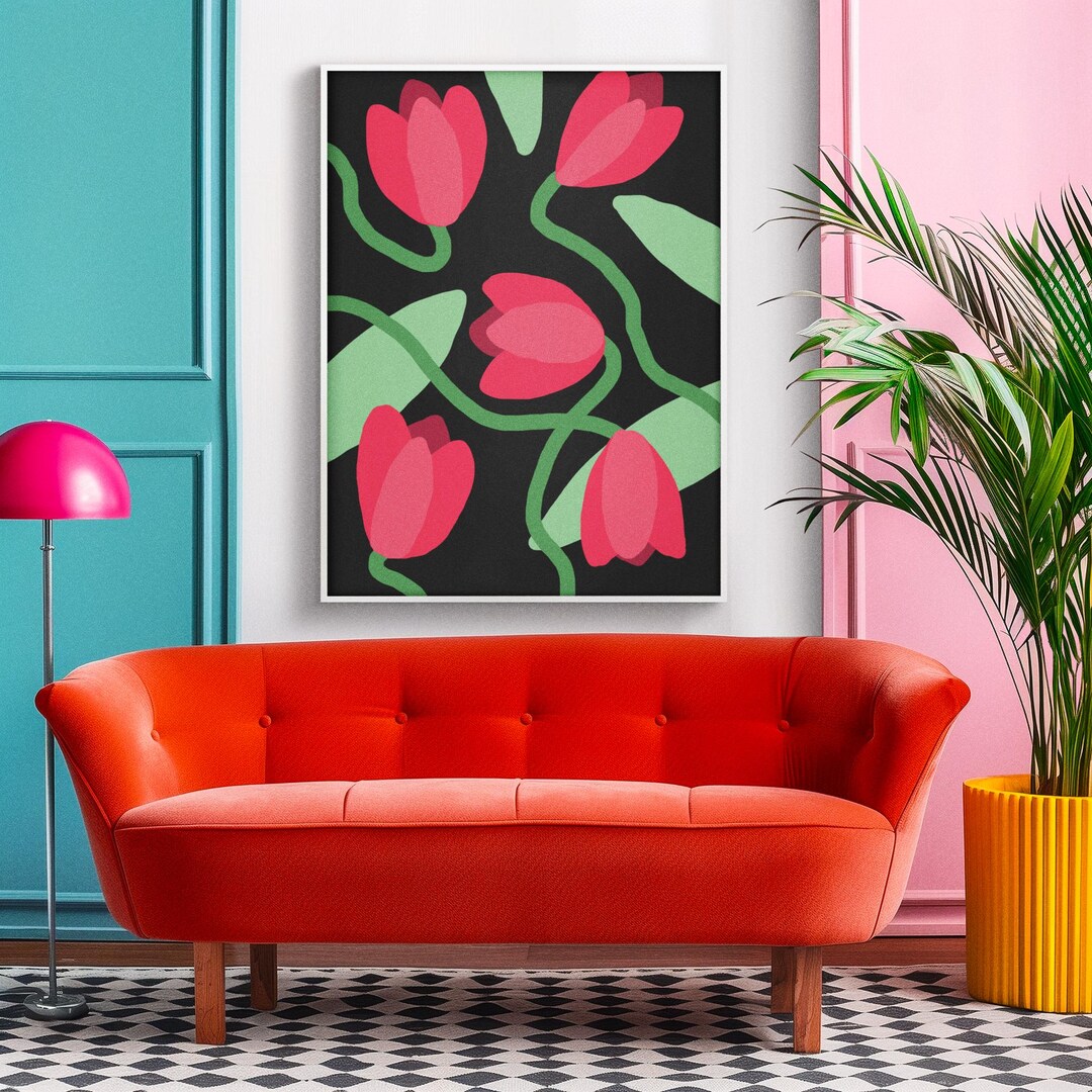 Tangled Tulips Poster - Dark Background - Bold Digital Artwork ...