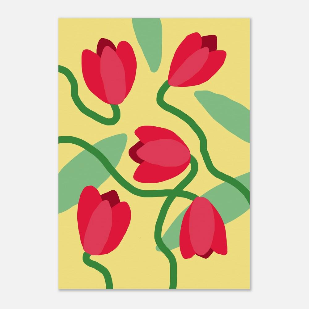 Tangled Tulips Poster Yellow Background Bold Digital Artwork Customize ...