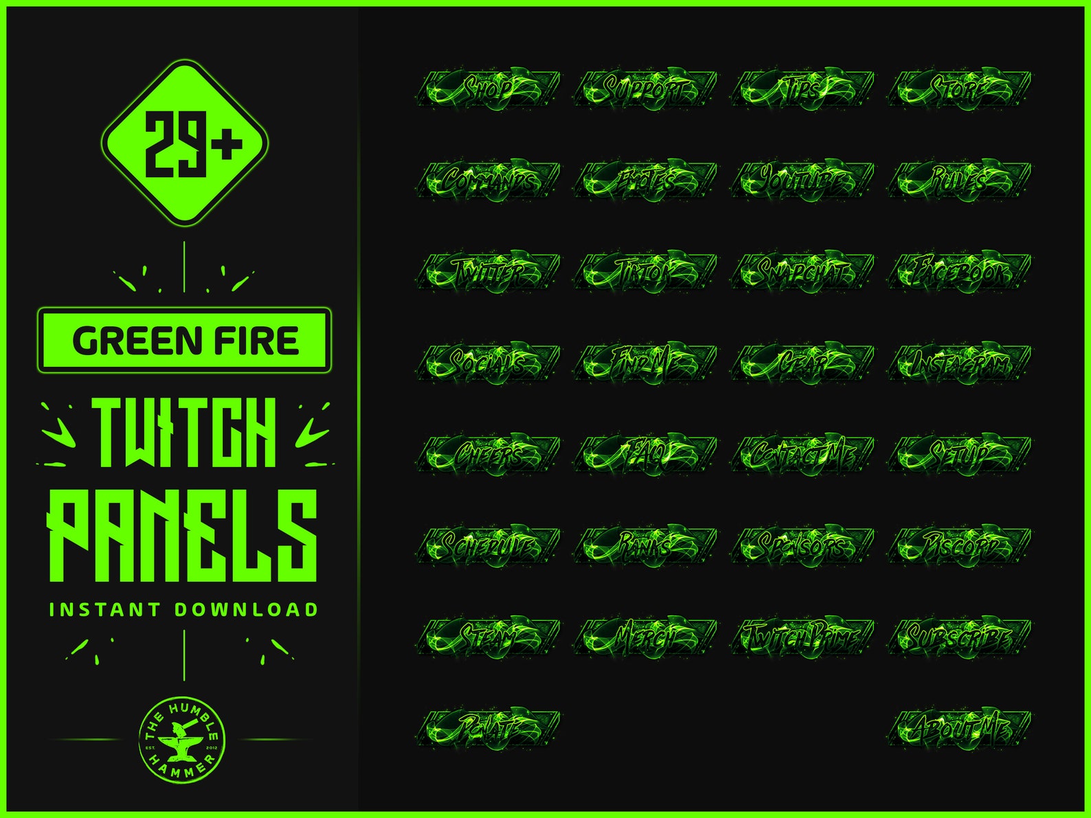 Blaze Green Fire Themed Twitch Streamer Package Panels - Etsy