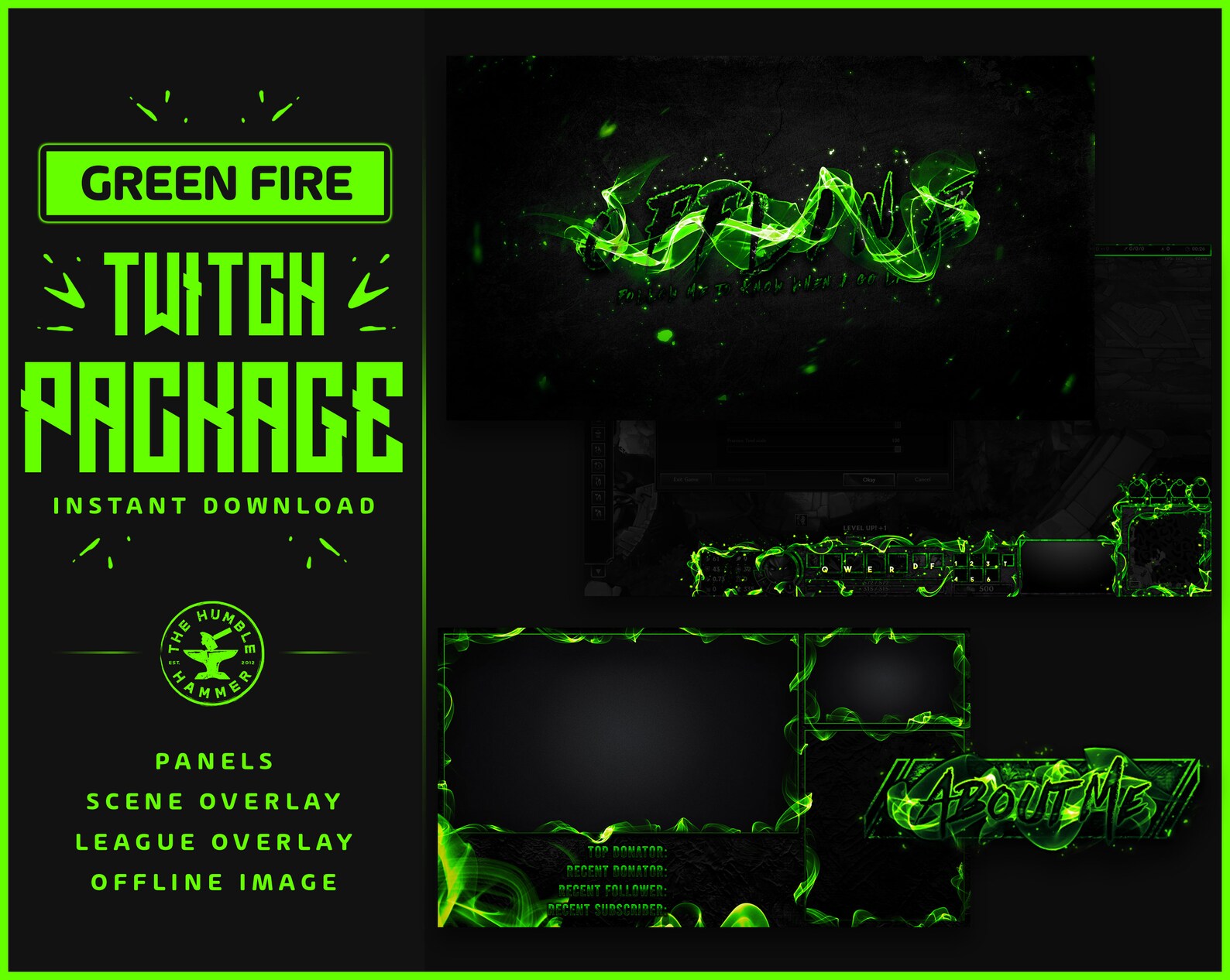 Blaze Green Fire Themed Twitch Streamer Package Panels - Etsy