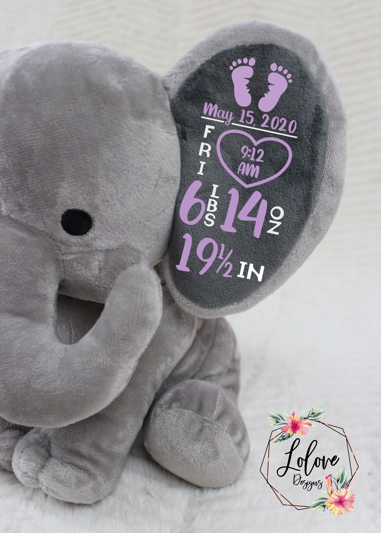 PERSONALIZED BABY GIFT Birth Stats Elephant Stuffed Animal - Etsy