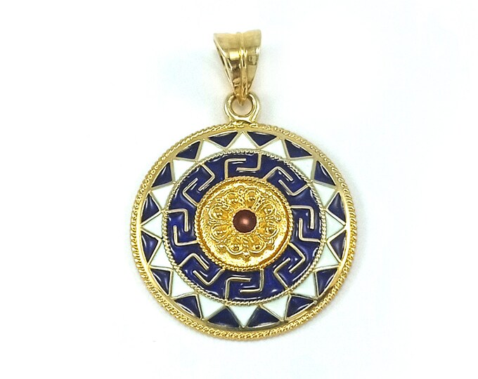 18k Gold Greek Key Pendant With Enamel. Ancient Greek Jewelry. - Etsy