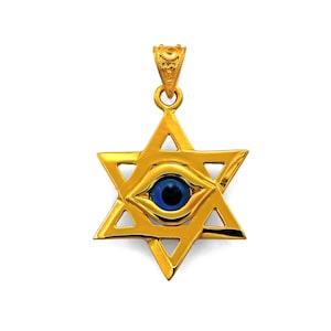 18K Gold Star of David Evil Eye Pendant. Handmade Protection Jewelry ...