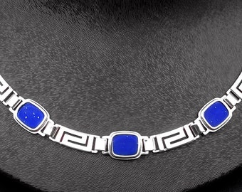 Silver Greek Key Turquoise Necklace. Handmade Ethnic Jewelry. | Etsy