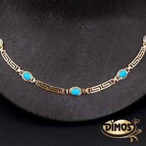 14k Gold Greek Key Necklace With Turquoise. Handmade Ethnic Jewelry ...