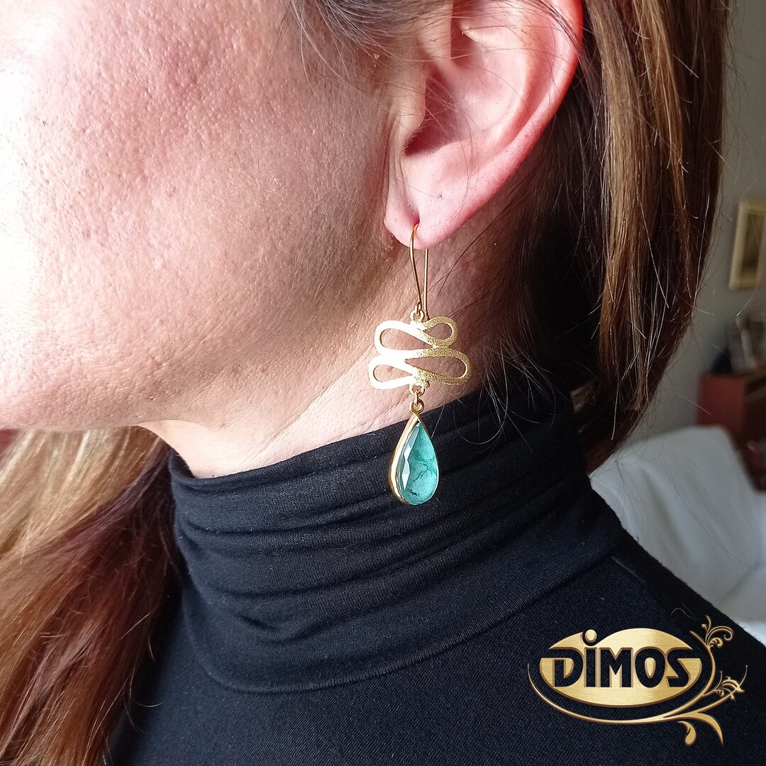Gold Plated Wavy Dangle Earrings. Silver Elegant Jewlry. Birthday Gift ...