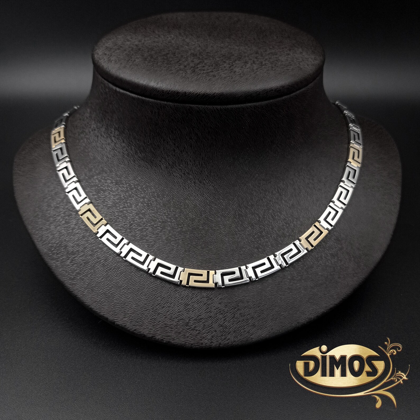 14k Gold and Silver Greek Key Necklace. Traditional Greek Jewelry ...
