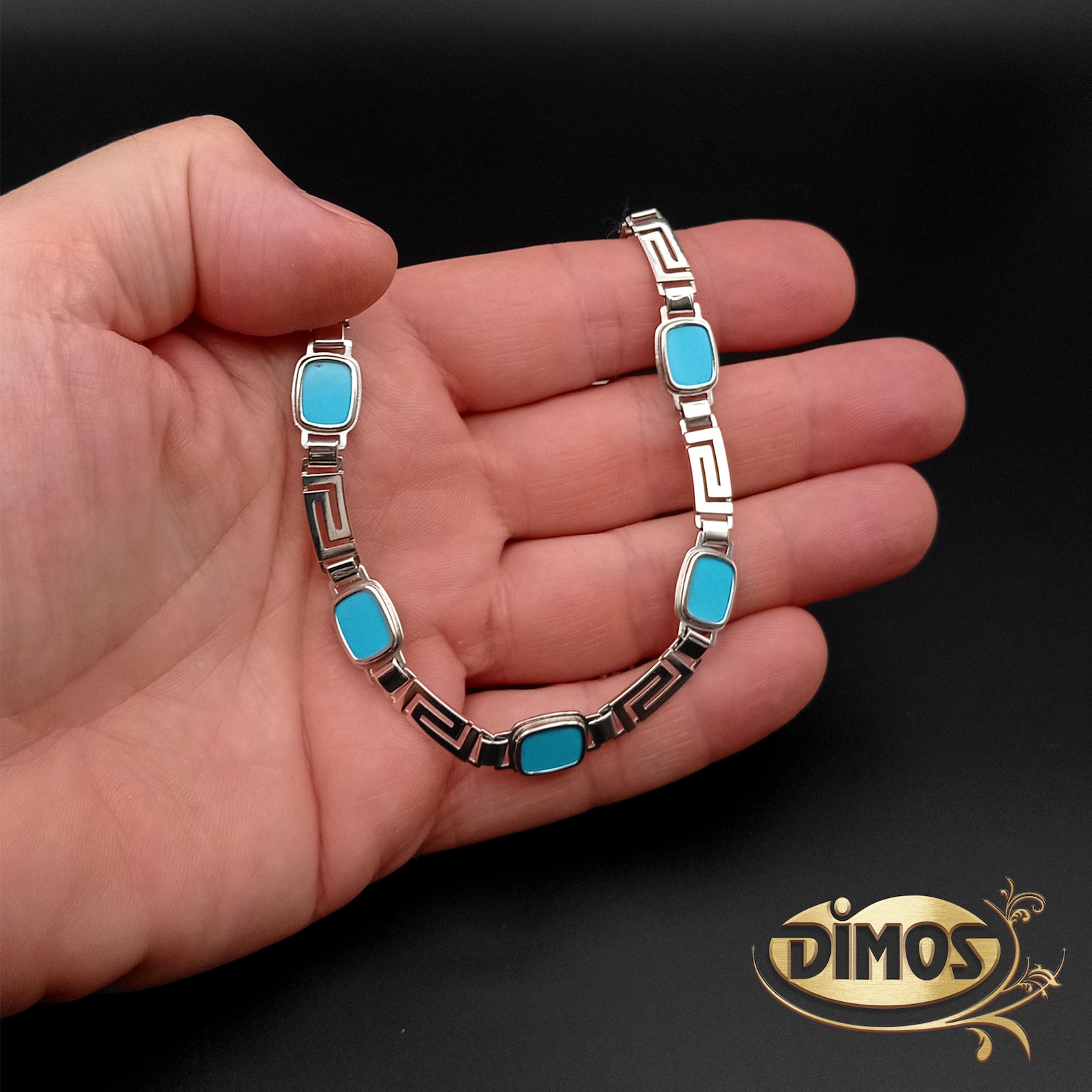 Silver Greek Key Turquoise Necklace. Handmade Ethnic Jewelry. | Etsy