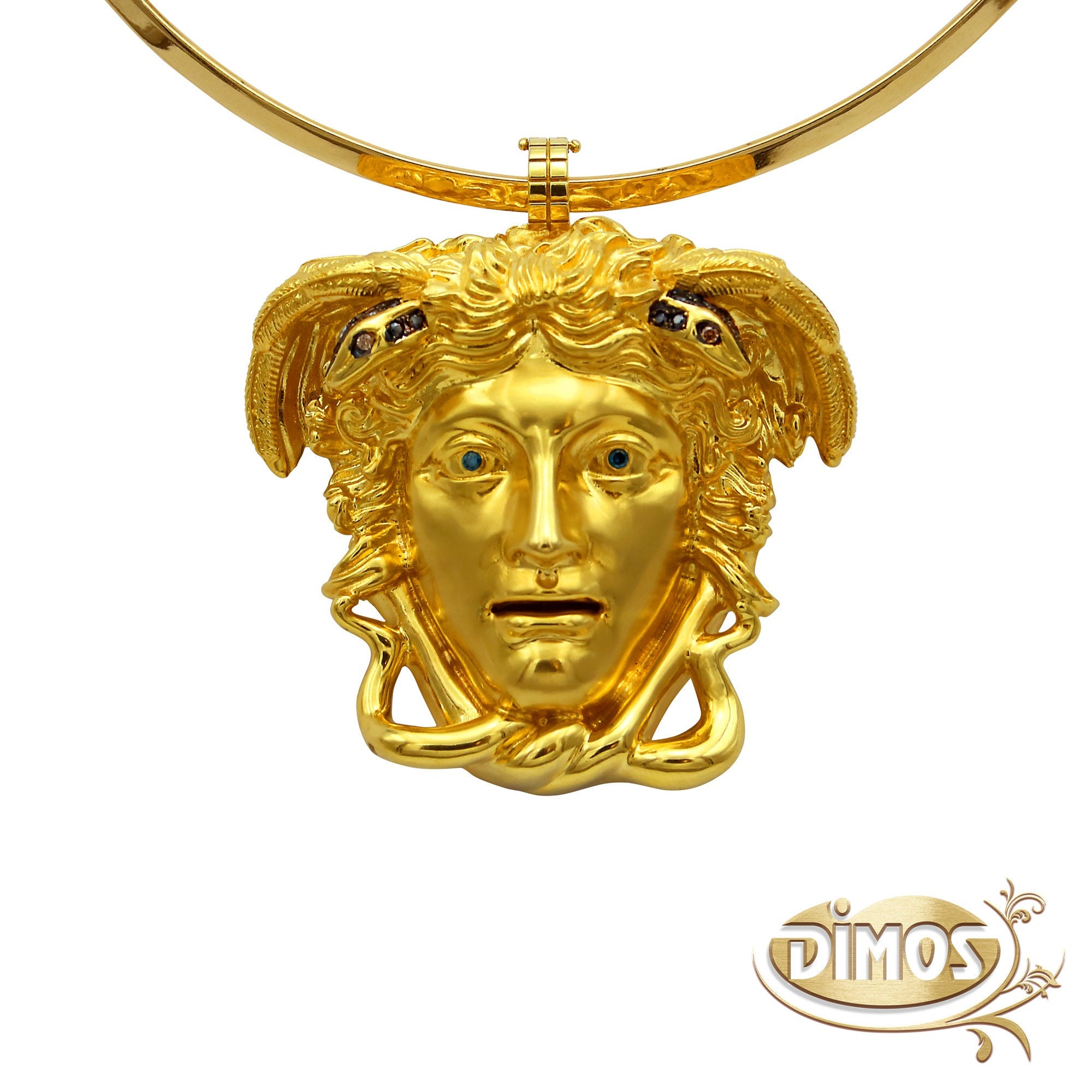 Dimos 18k Gold Ancient Greek Medusa Pendant With Diamonds. Greek ...