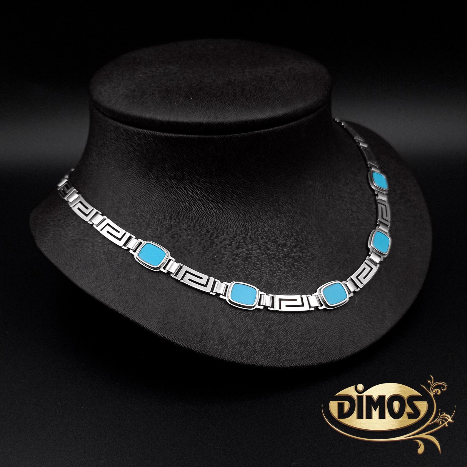 Silver Greek Key Turquoise Necklace. Handmade Ethnic Jewelry. - Etsy