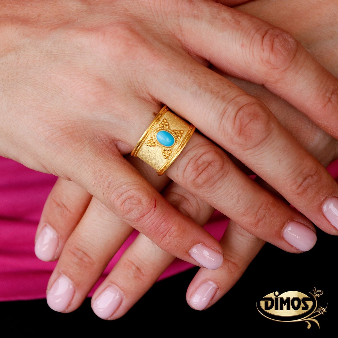 Gold Plated Byzantine Style Ring With Turquoise Stone. Traditional ...