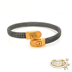 Silver Blackened Knitted Greek Key Cuff. Modern Jewelry for Him - Etsy
