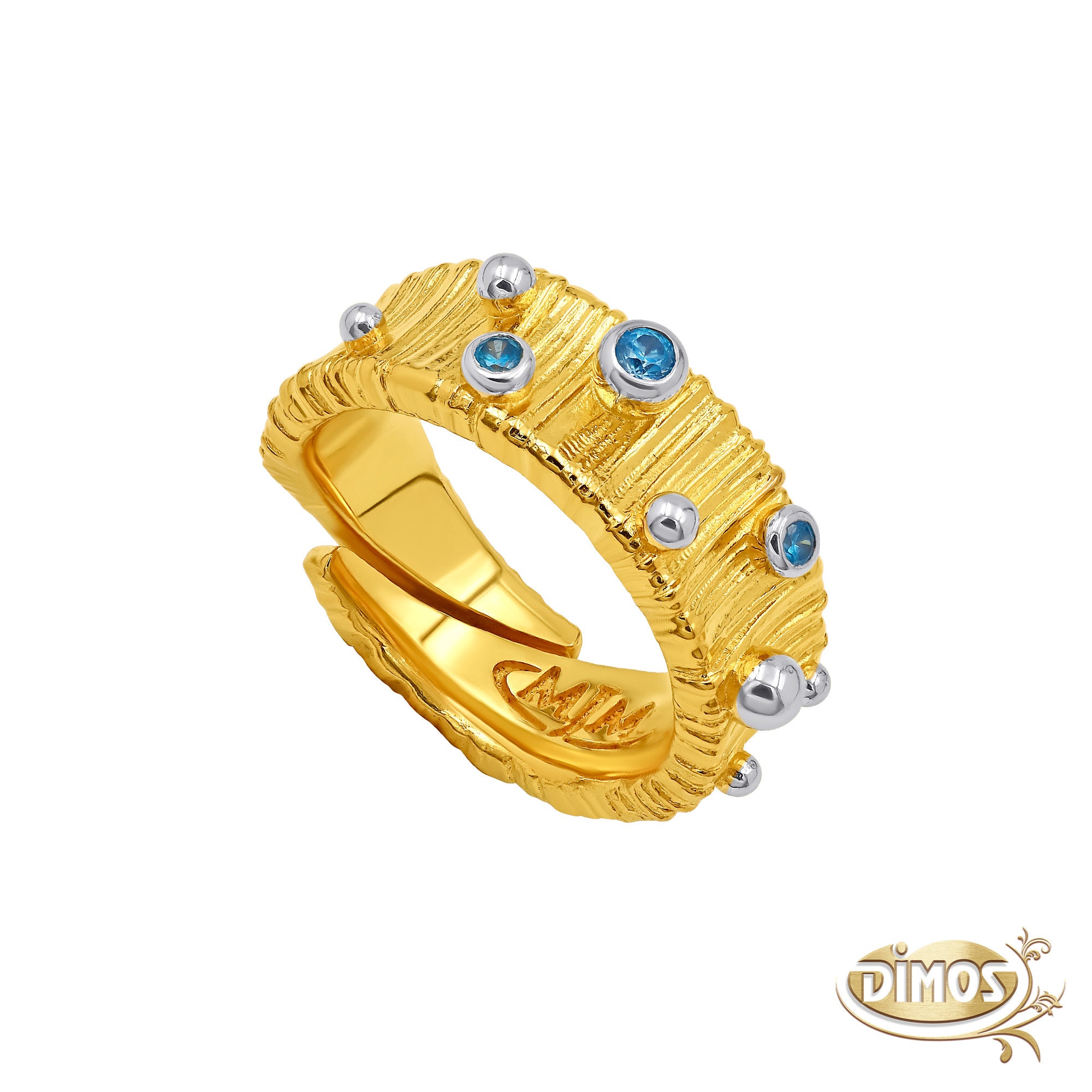 Silver Textured Ring With Blue Topaz and Granulation. Handmade ...
