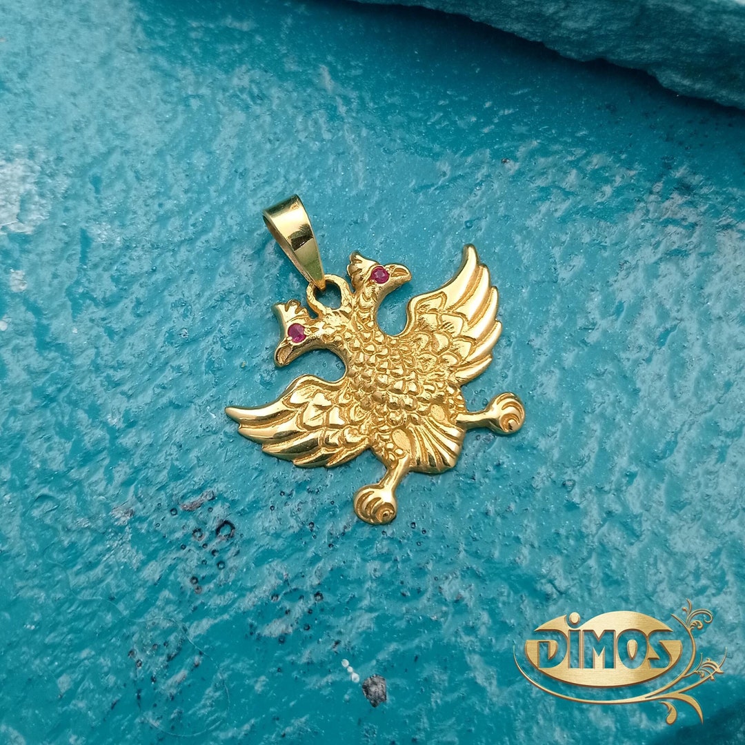 18k Gold Double Headed Byzantine Eagle With Rubies. Handmade Imperial ...