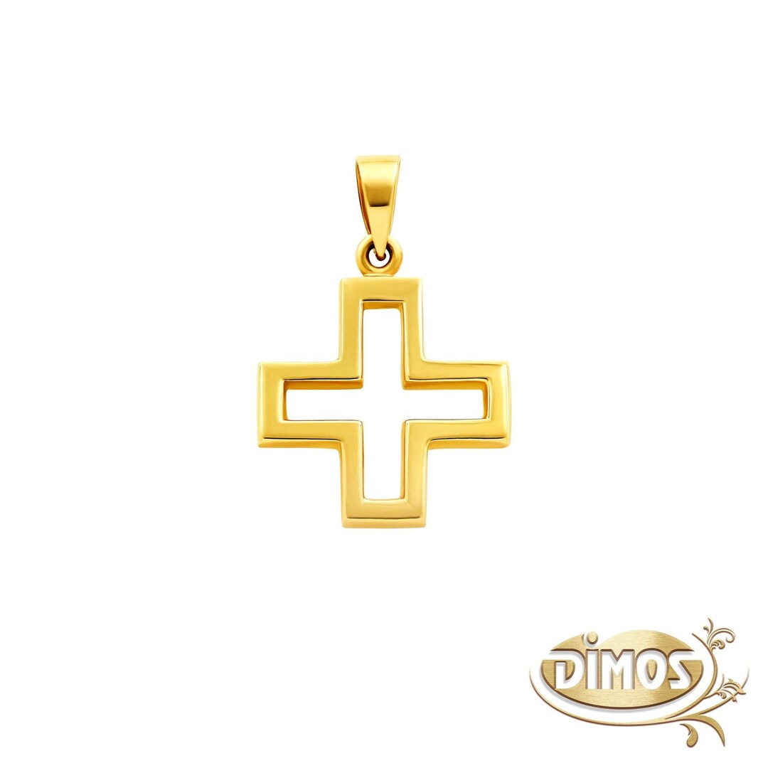 14k Gold Square Cross With Outline Design. Modern Geometric Cross ...