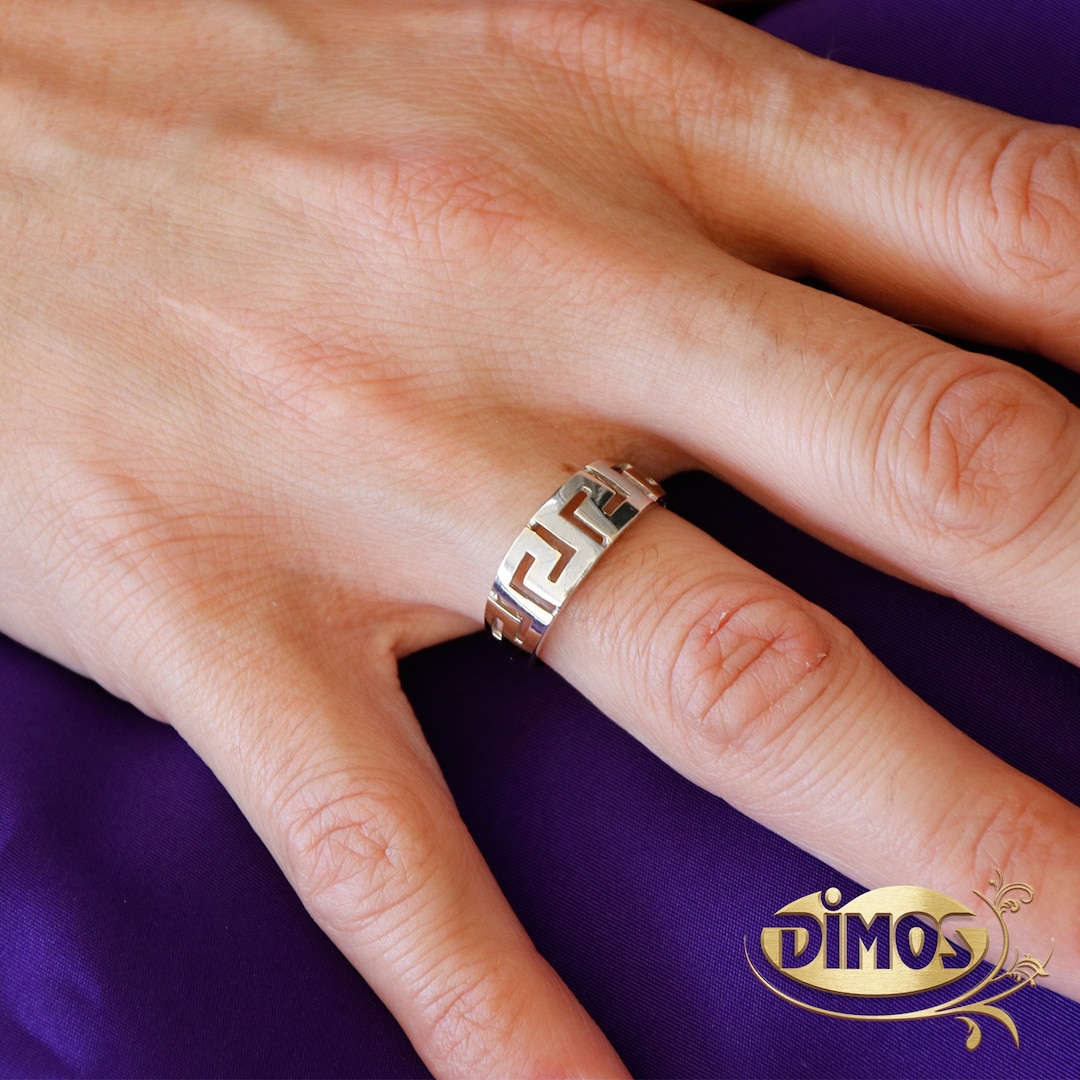 Silver Greek Key Ring for Men and Women. Ancient Greek Meander Design ...