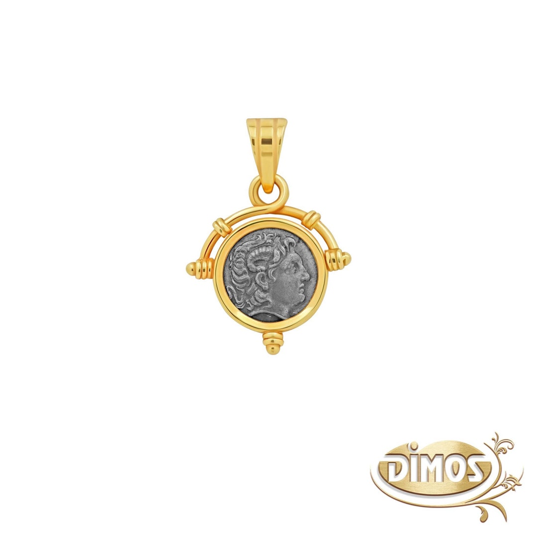 14k Gold Alexander Coin Pendant, Sterling Silver Greek Jewelry - Etsy