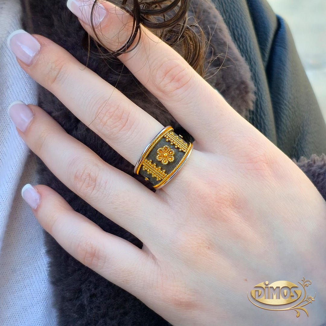 Byzantine Silver & Gold Rosette Ring. Handmade Unisex Greek Jewelry - Etsy