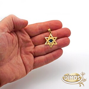18K Gold Star of David Evil Eye Pendant. Handmade Protection Jewelry ...