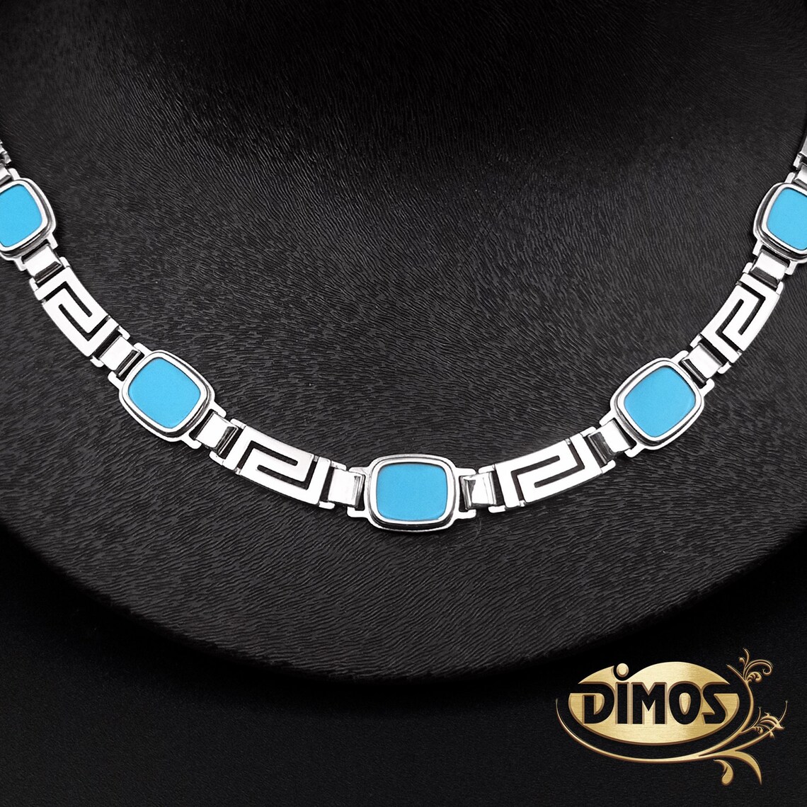 Silver Greek Key Turquoise Necklace. Handmade Ethnic Jewelry. - Etsy