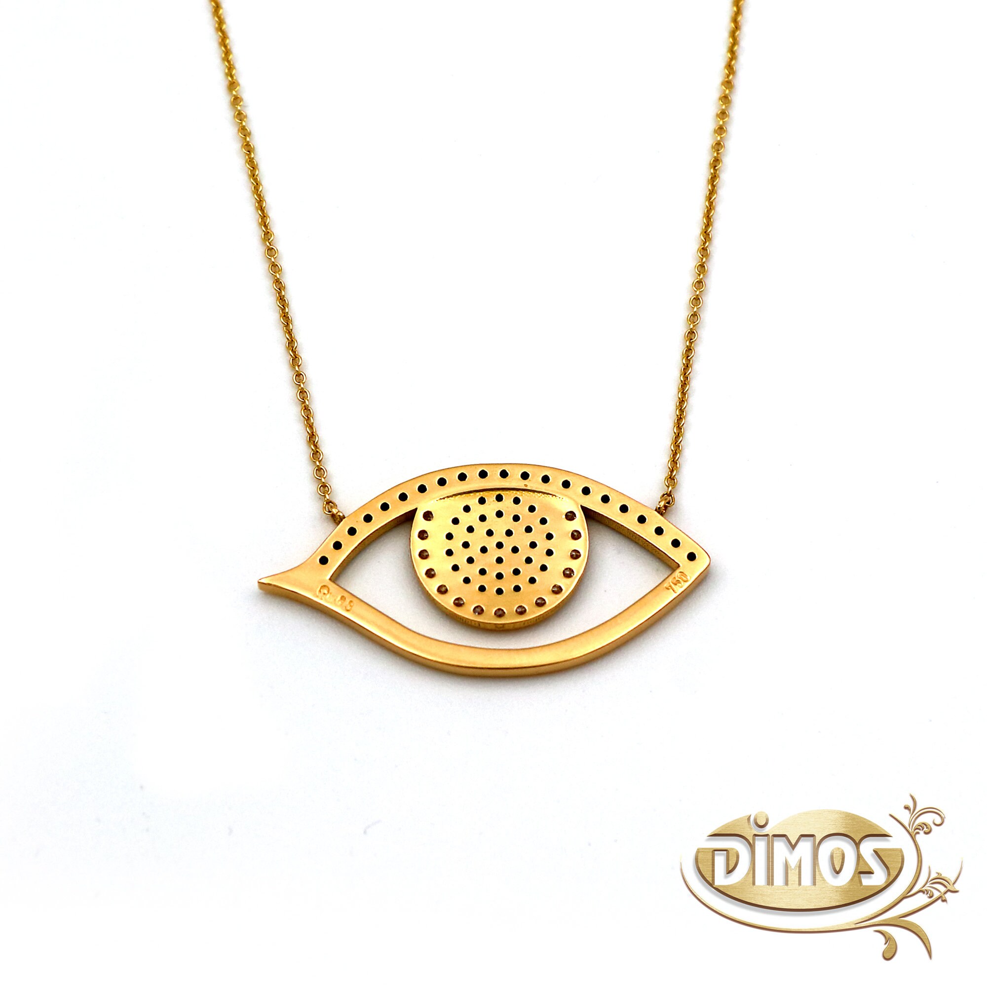 18k Gold Evil Eye Necklace With Natural Gemstones. Greek Handmade ...