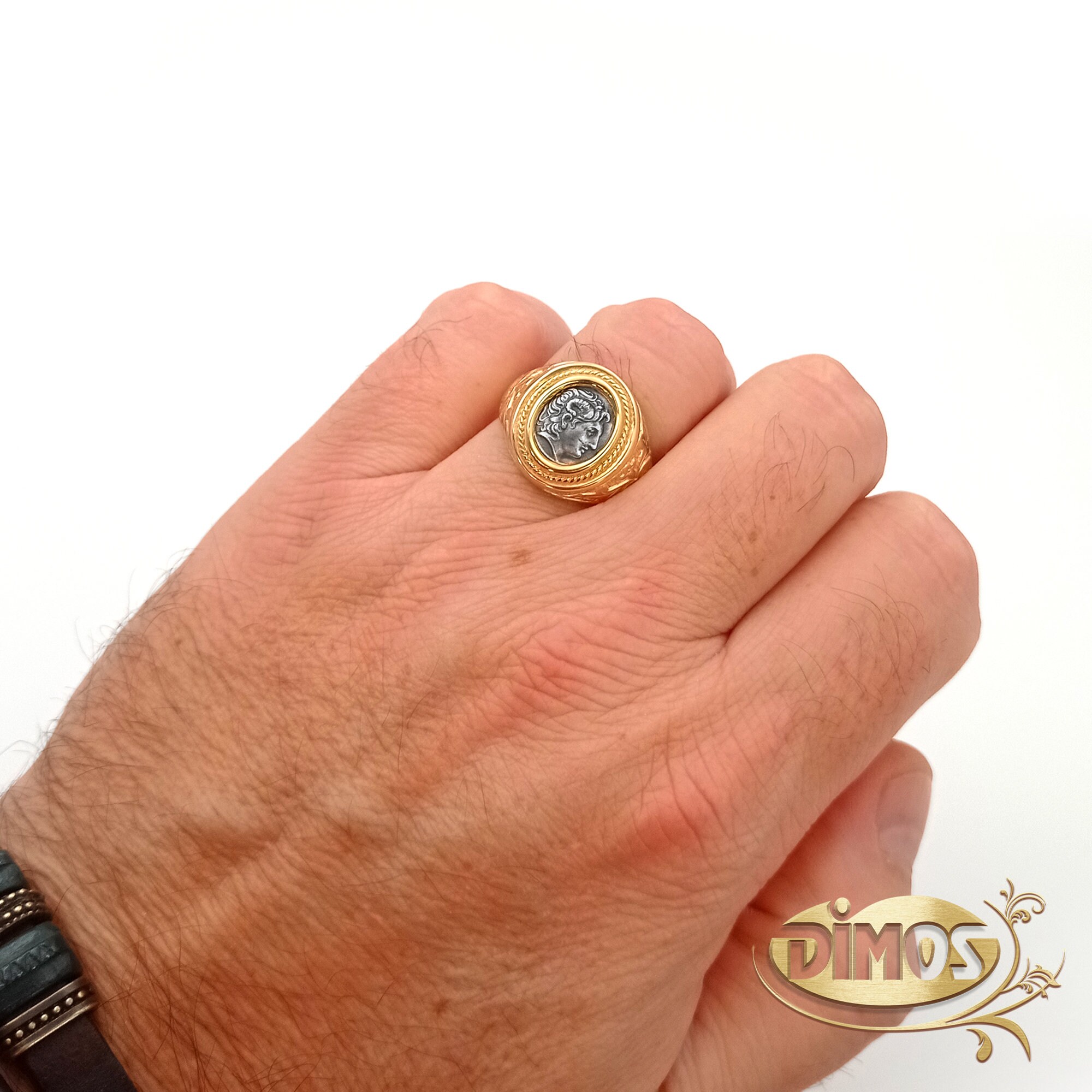 14k Gold & Silver Men's Ring With Alexander the Great. | Etsy