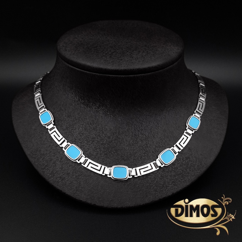 Silver Greek Key Turquoise Necklace. Handmade Ethnic Jewelry. - Etsy