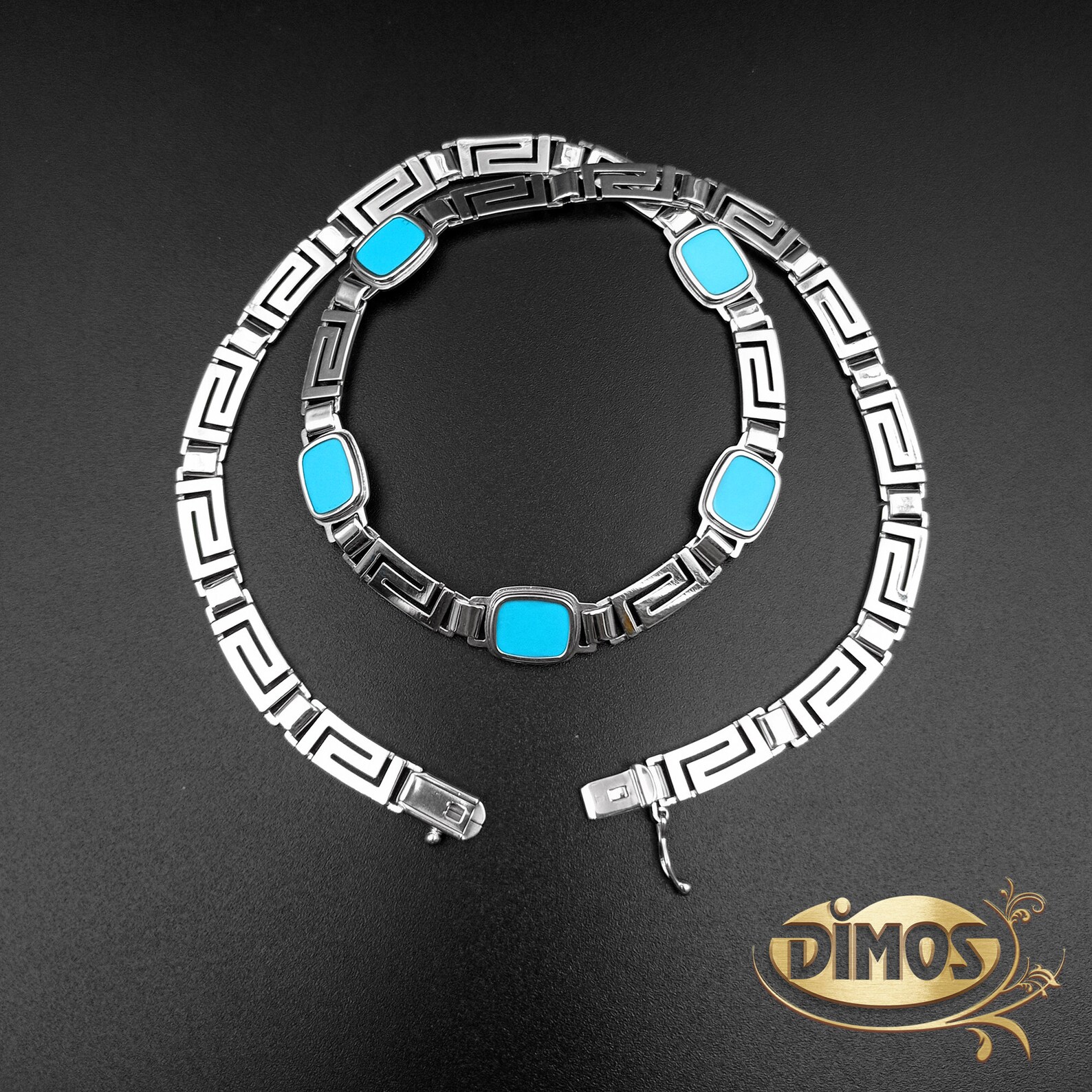 Silver Greek Key Turquoise Necklace. Handmade Ethnic Jewelry. - Etsy