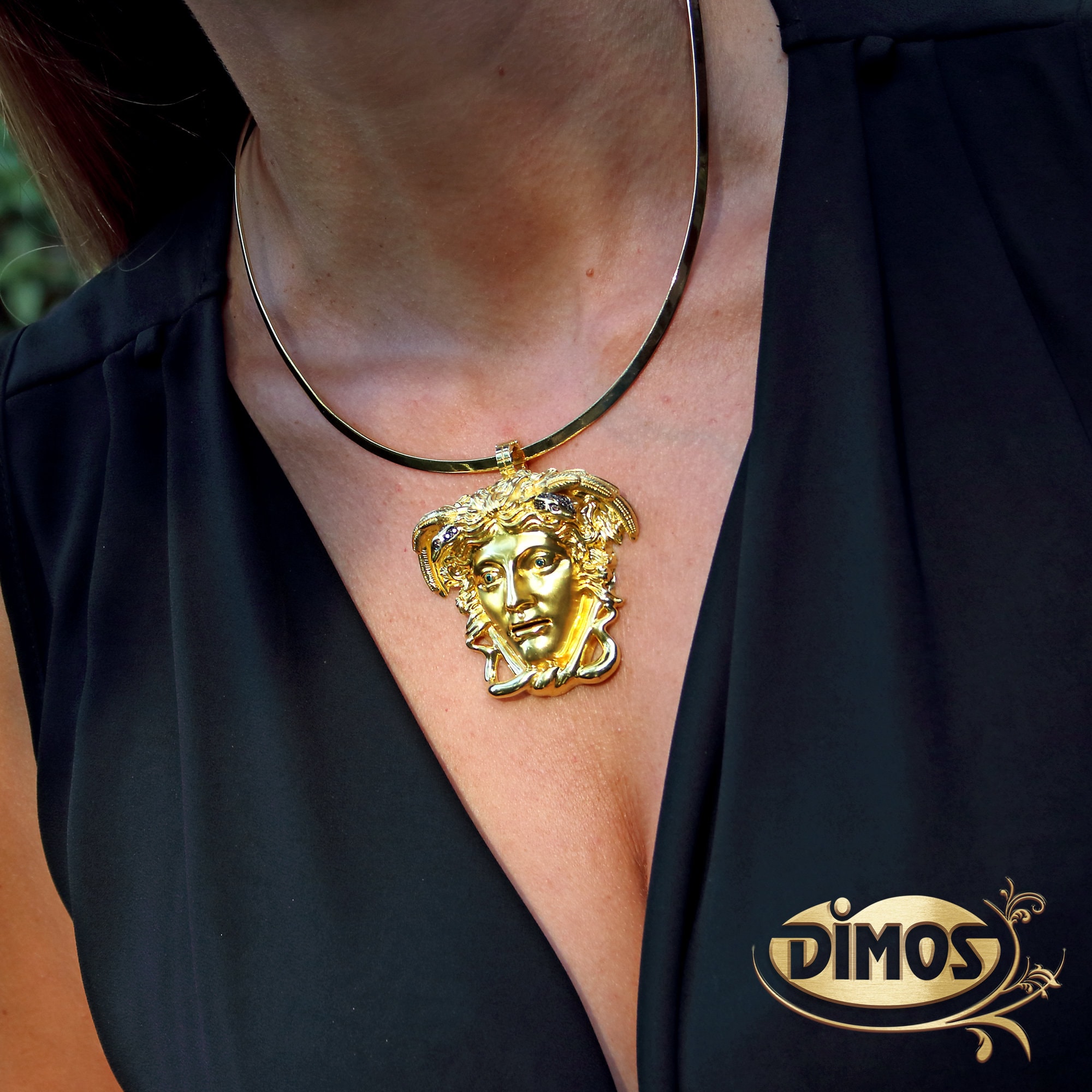 Dimos 18k Gold Ancient Greek Medusa Pendant With Diamonds. Greek ...
