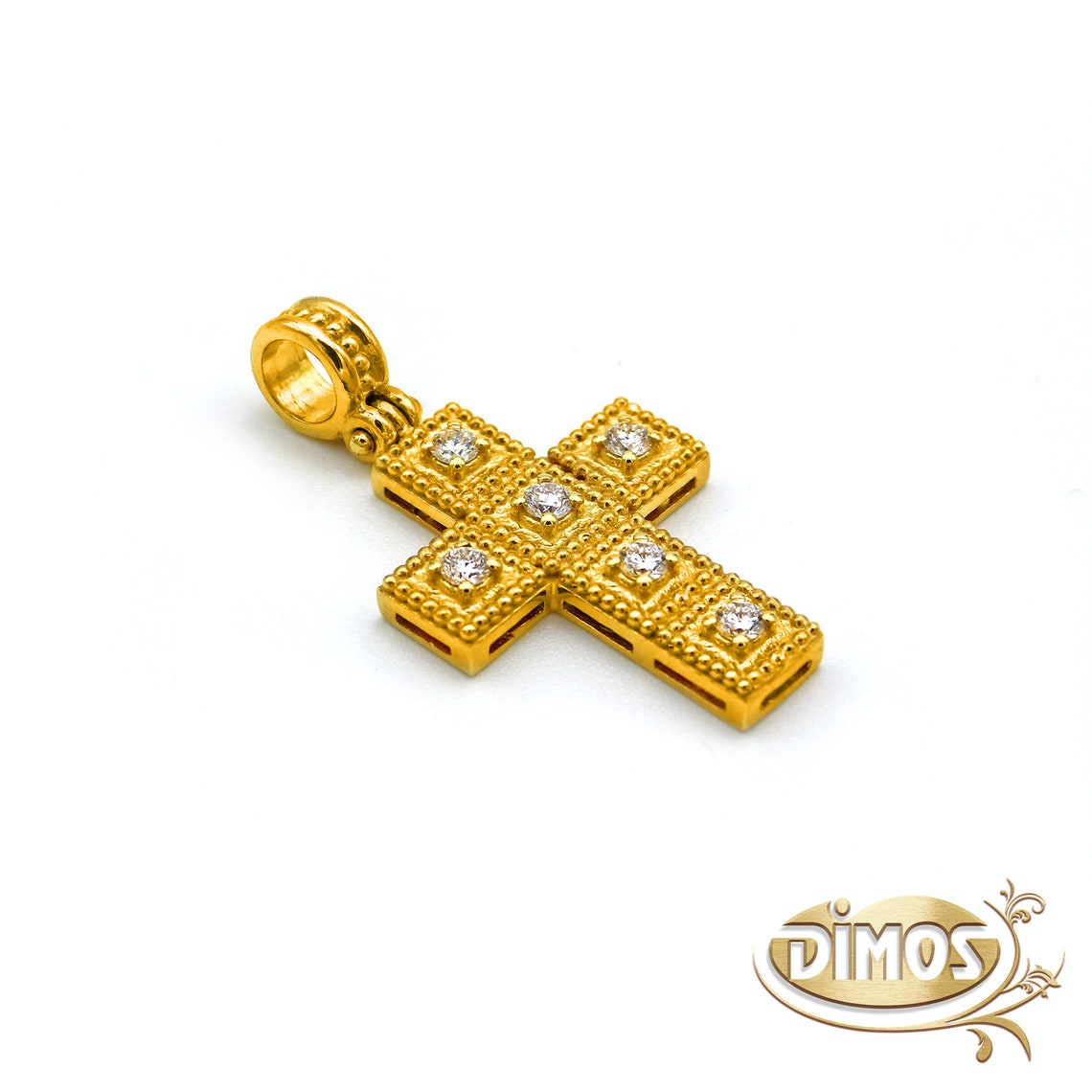 18k Gold Cross Pendant With Diamonds: Greek Jewelry Gift - Etsy