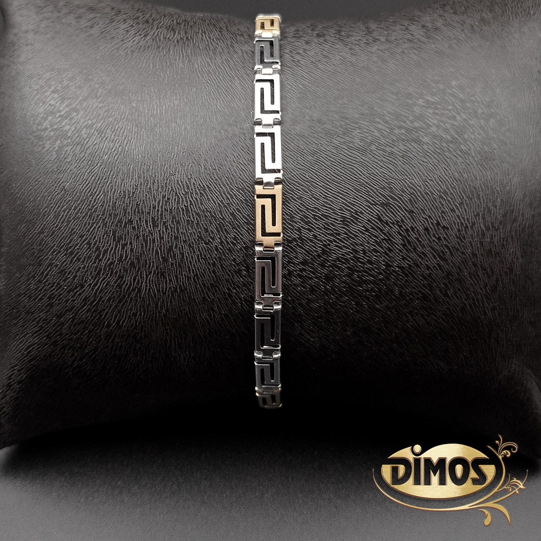 14k Gold and Silver Greek Key Bracelet. Traditional Greek Jewelry ...