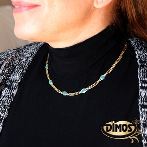 14k Gold Greek Key Necklace With Turquoise. Handmade Ethnic Jewelry ...