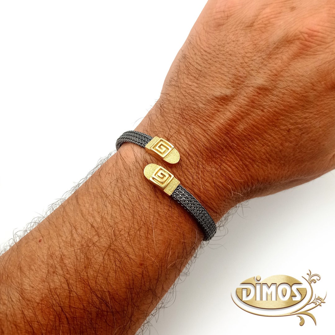 Silver Blackened Knitted Greek Key Cuff. Modern Jewelry for Him - Etsy