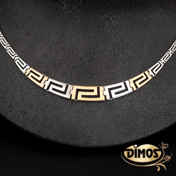 14k Gold and Silver Graduated Greek Key Necklace. Classic - Etsy