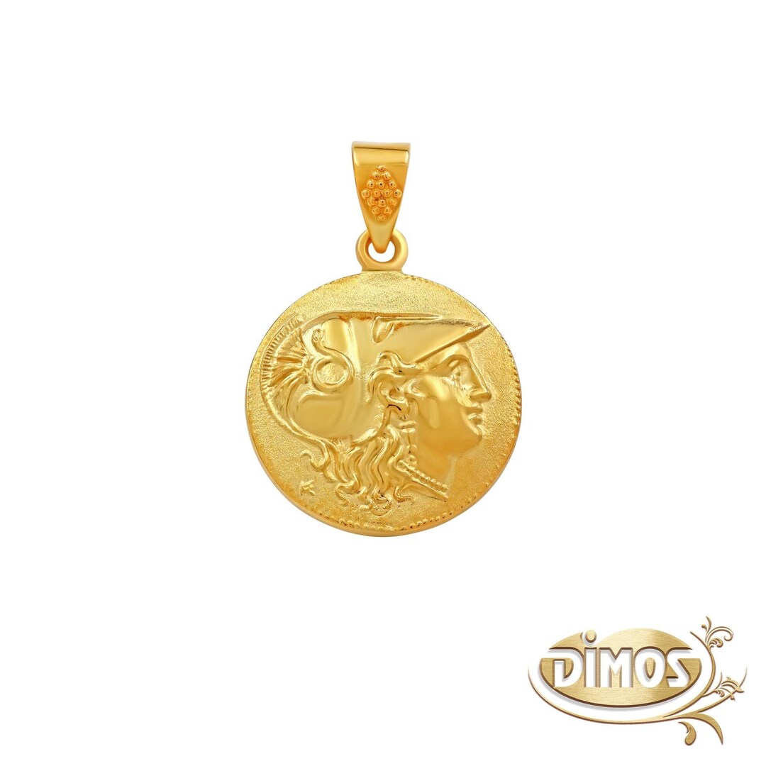 18k Gold Goddess Athena Coin Replica Pendant. Greek Mythology Jewelry ...